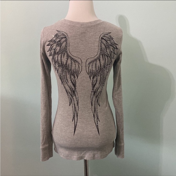 Michele | Tops | Michelle Rhinestone Angel Wings Thermal | Poshmark